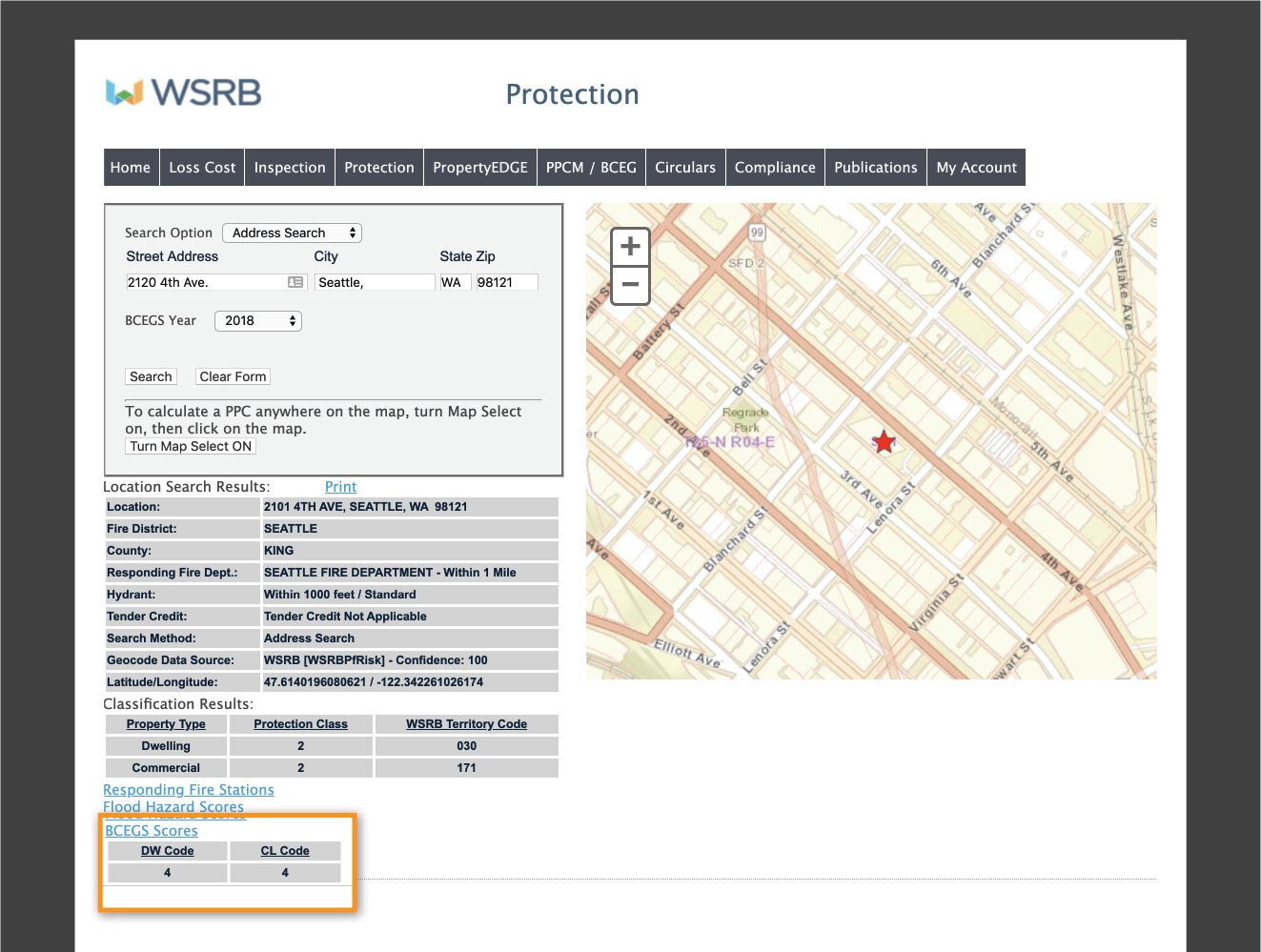 How do I find a BCEGS classification for an address?