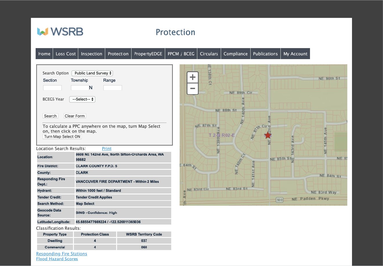 How do I find a protection class by public land survey data (section ...