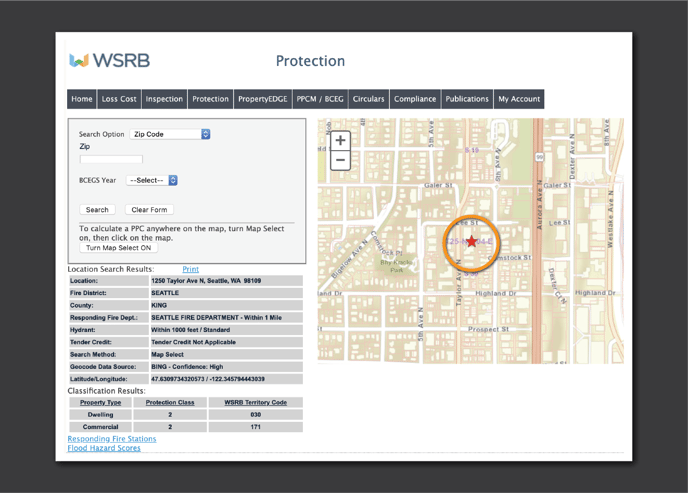 How do I find a Protection Class by ZIP code on WSRB.com?