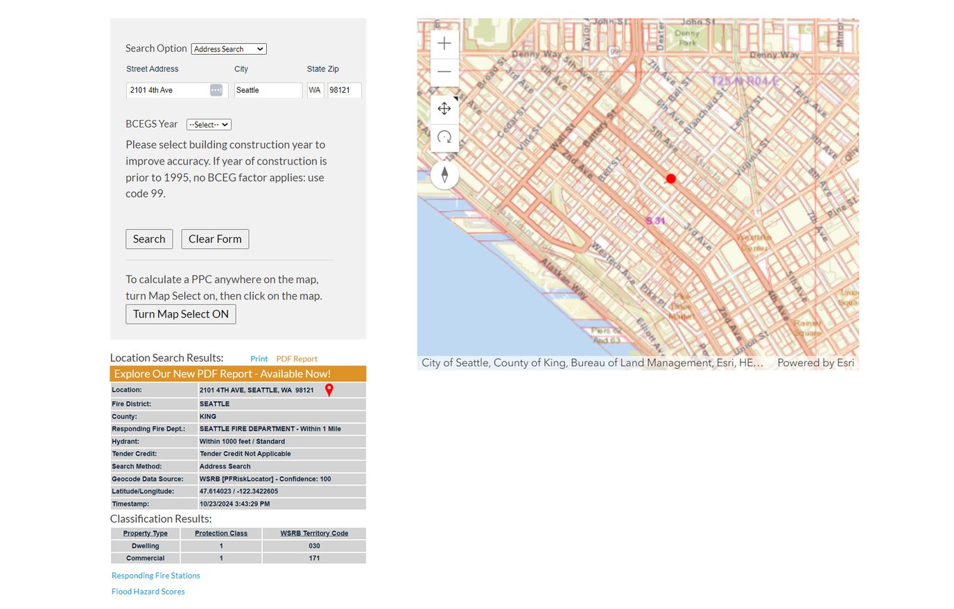 How do I find a protection class by address on WSRB.com?